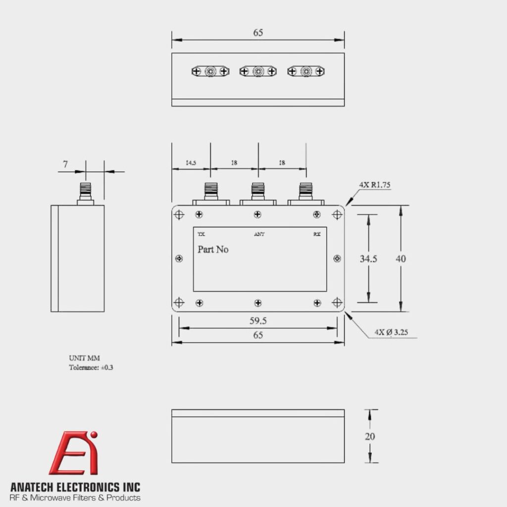 ANATECH - 707 / 737 MHZ CONNECTORIZED CERAMIC DUPLEXER : Control Synergy